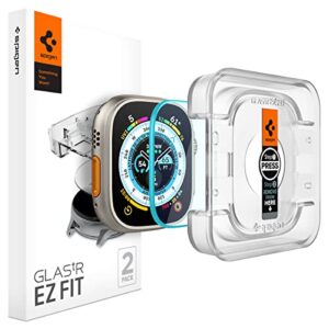 spigen tempered glass screen protector [glastr ez fit] designed for apple watch ultra (49mm) – 2 pack