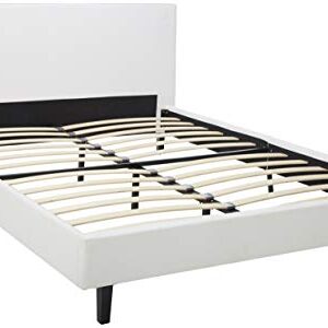 Modway Anya Upholstered White Platform Bed with Wood Slat Support in Queen