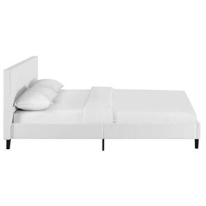 Modway Anya Upholstered White Platform Bed with Wood Slat Support in Queen