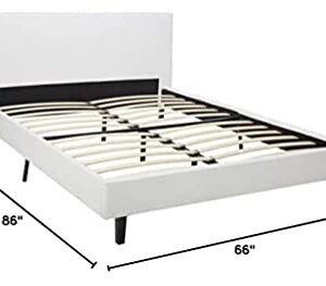 Modway Anya Upholstered White Platform Bed with Wood Slat Support in Queen