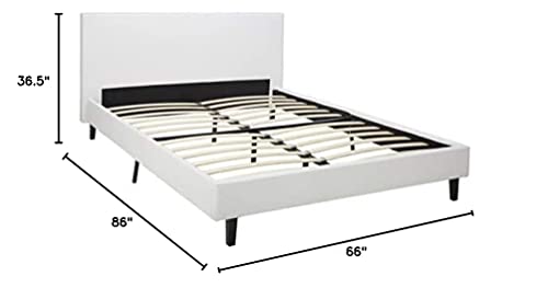 Modway Anya Upholstered White Platform Bed with Wood Slat Support in Queen