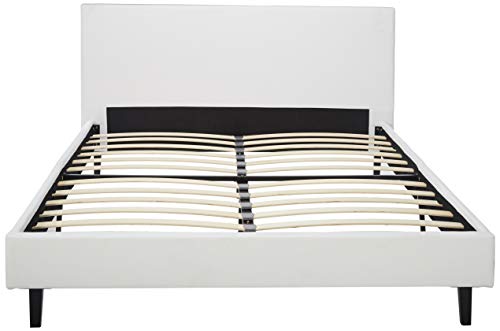 Modway Anya Upholstered White Platform Bed with Wood Slat Support in Queen