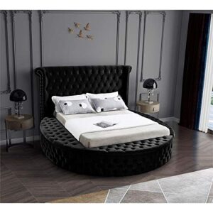 Meridian Furniture Luxus Collection Modern | Contemporary Round Shaped Velvet Upholstered Bed with Deep Button Tufting and Footboard Storage, Queen, Black