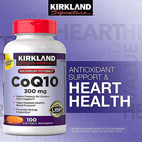 Kirkland Signature Coq10 300mg 100 Softgels-Supplementing with CoQ10 Supports Heart and Antioxidant Health and May Help Support Healthy Aging