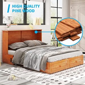 Mjkone Muti-Functional Queen Size Cube Cabinet Bed,Queen Size Horizoned Murphy Cabinet Chest Bed with USB Charging Station&Large Drawers&Trifold Mattress for Living Room/Apartment/Loft(Russet Brown)