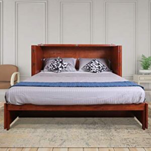 Emurphybed Daily Delight Murphy Cabinet Chest Bed with Charging Station & 6" Memory Foam Mattress, (Queen, Cherry)