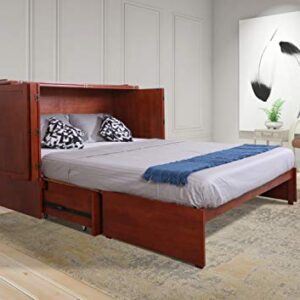 Emurphybed Daily Delight Murphy Cabinet Chest Bed with Charging Station & 6" Memory Foam Mattress, (Queen, Cherry)