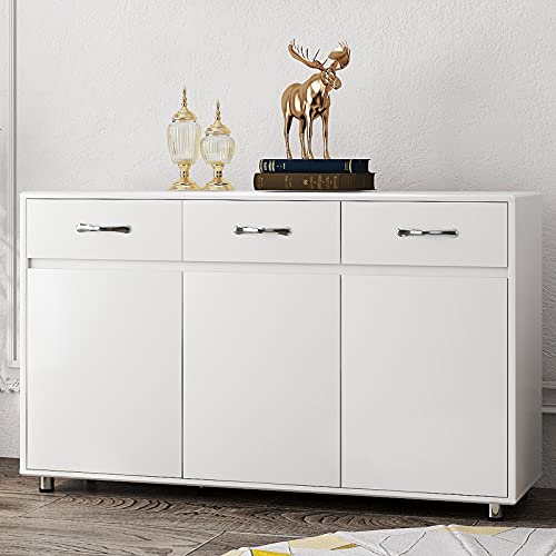 RASOO Buffet Cabinet Kitchen Cabinet Storage Sideboard Cabinet Cupboard Sideboard Buffet Kitchen Room (White -3 Doors and 3 Drawers)