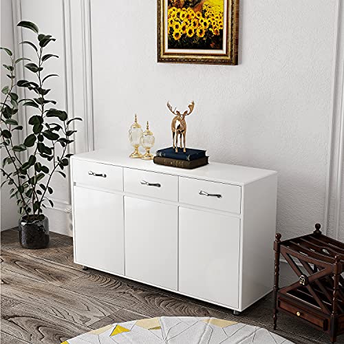 RASOO Buffet Cabinet Kitchen Cabinet Storage Sideboard Cabinet Cupboard Sideboard Buffet Kitchen Room (White -3 Doors and 3 Drawers)