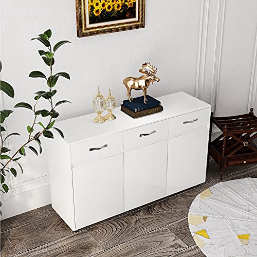 RASOO Buffet Cabinet Kitchen Cabinet Storage Sideboard Cabinet Cupboard Sideboard Buffet Kitchen Room (White -3 Doors and 3 Drawers)