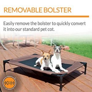 K&H Pet Products Original Bolster Pet Cot Outdoor Elevated Dog Cot Bed w/ Removable Bolsters - Chocolate/Black Mesh, Large 30 X 42 X 7 Inches