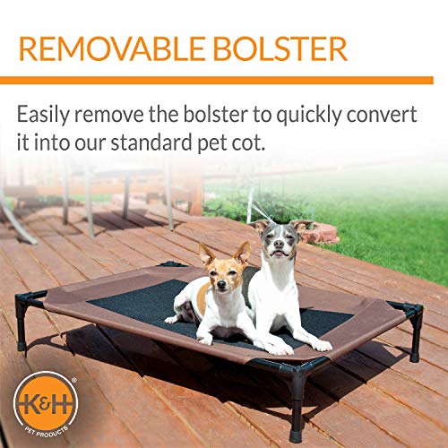 K&H Pet Products Original Bolster Pet Cot Outdoor Elevated Dog Cot Bed w/ Removable Bolsters - Chocolate/Black Mesh, Large 30 X 42 X 7 Inches