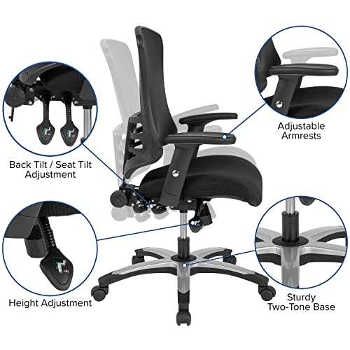 Flash Furniture High Back Black Mesh Multifunction Executive Swivel Ergonomic Office Chair with Molded Foam Seat and Adjustable Arms