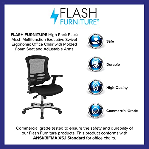 Flash Furniture High Back Black Mesh Multifunction Executive Swivel Ergonomic Office Chair with Molded Foam Seat and Adjustable Arms