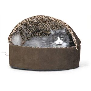 k&h pet products thermo-kitty bed deluxe indoor heated cat bed mocha/leopard large 20 inches