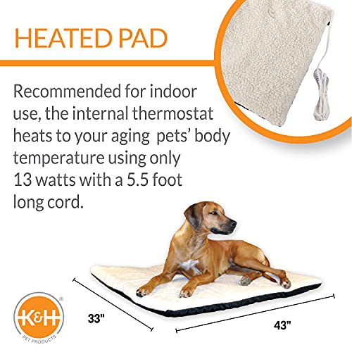 K&H Pet Products Ortho Thermo-Bed Heated Dog Bed Fleece X-Large 33 X 43 Inches