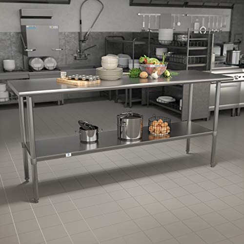 Flash Furniture Stainless Steel 18 Gauge Prep and Work Table with Undershelf - NSF Certified - 72" W x 30" D x 34.5" H