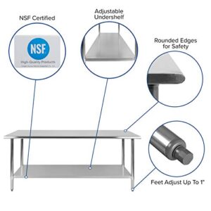 Flash Furniture Stainless Steel 18 Gauge Prep and Work Table with Undershelf - NSF Certified - 72" W x 30" D x 34.5" H