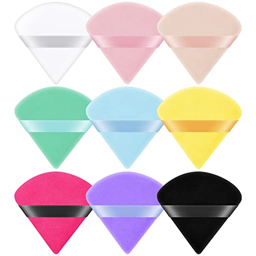 Ainiv 9PCS Powder Puffs, 2.76 inch Pure Cotton Soft Triangle Wedge Makeup Powder Puff for Loose Powder Mineral Powder Body Powder Cotton Velour Cosmetic Foundation Sponge Makeup Tool