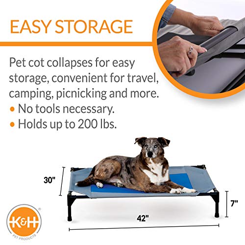 K&H PET PRODUCTS Coolin' Pet Cot, Cooling Cot for Dogs - Gray/Blue, Large 30 X 42 X 7 Inches