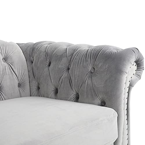 MIYZEAL Modern 3 Seater Couch Velvet, Upholstered Sofa with Tufted Back, Roll Arm Classic Chesterfield Settee Couches for Living Room, Office (Dark Gray)