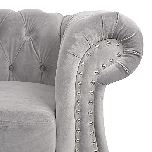 MIYZEAL Modern 3 Seater Couch Velvet, Upholstered Sofa with Tufted Back, Roll Arm Classic Chesterfield Settee Couches for Living Room, Office (Dark Gray)