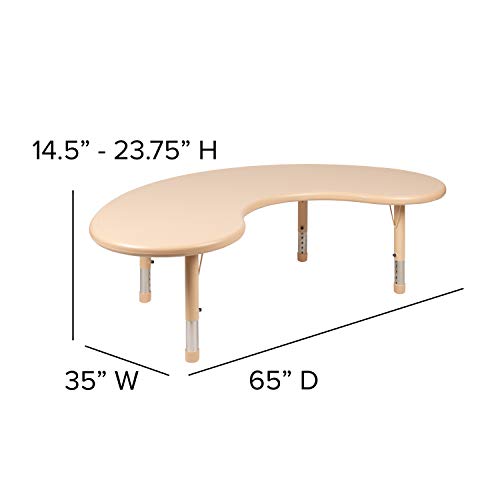 Flash Furniture 35"W x 65"L Half-Moon Natural Plastic Height Adjustable Activity Table