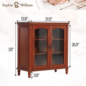 Sophia & William Sideboard Buffet Cabinet, Accent Wood Display Storage Cabinet with Glass Double Doors and Adjustable Shelves for Kitchen Living Dining Room Office, Embossed Frame