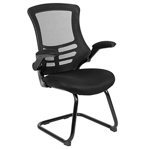 Flash Furniture Black Mesh Sled Base Side Reception Adjustable Height Chair with Flip-Up Arms