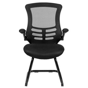 Flash Furniture Black Mesh Sled Base Side Reception Adjustable Height Chair with Flip-Up Arms