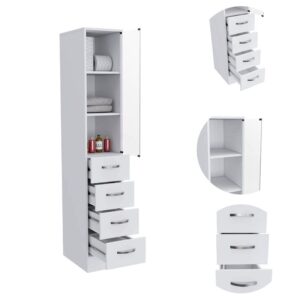 Atlin Designs Wood Linen Cabinet with 3 Shelves & 3-Drawer in White