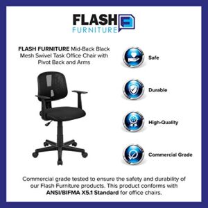 Flash Furniture Flash Fundamentals Mid-Back Black Mesh Swivel Task Office Chair with Pivot Back and Arms