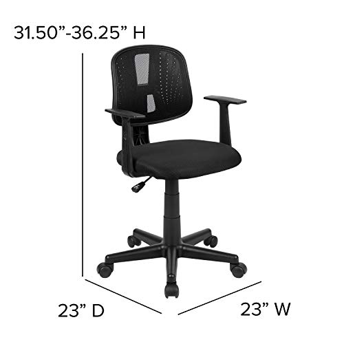 Flash Furniture Flash Fundamentals Mid-Back Black Mesh Swivel Task Office Chair with Pivot Back and Arms