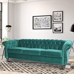 NOSGA Modern Contemporary Sofa Couch with Deep Button Tufting Dutch Velvet, Solid Wood Frame and Wood Legs (Green)