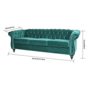 NOSGA Modern Contemporary Sofa Couch with Deep Button Tufting Dutch Velvet, Solid Wood Frame and Wood Legs (Green)