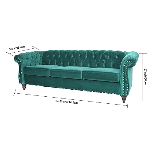 NOSGA Modern Contemporary Sofa Couch with Deep Button Tufting Dutch Velvet, Solid Wood Frame and Wood Legs (Green)