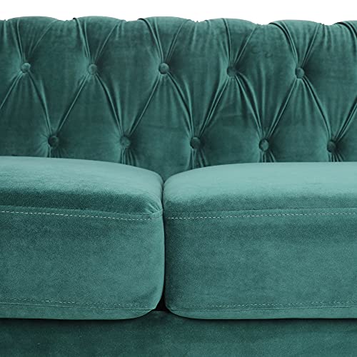 NOSGA Modern Contemporary Sofa Couch with Deep Button Tufting Dutch Velvet, Solid Wood Frame and Wood Legs (Green)