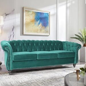 NOSGA Modern Contemporary Sofa Couch with Deep Button Tufting Dutch Velvet, Solid Wood Frame and Wood Legs (Green)