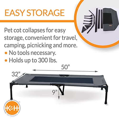 K&H PET PRODUCTS Elevated Cooling Outdoor Dog Bed Portable Raised Dog Cot Charcoal/Black X-Large 32 X 50 X 9 Inches