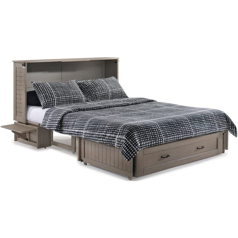 Night & Day Furniture Poppy Brushed Driftwood with Mattress Murphy Cabinet Bed, Queen,