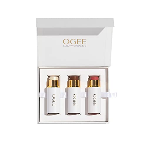 Ogee Sculpted Face Stick (TRIO) Crystal Contour Collection - Certified Organic Bronzer, Blush & Highlighter