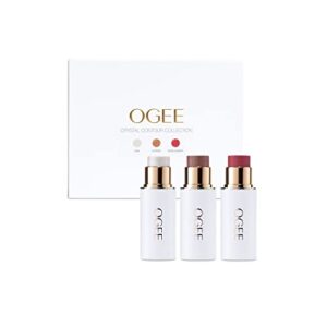 Ogee Sculpted Face Stick (TRIO) Crystal Contour Collection - Certified Organic Bronzer, Blush & Highlighter