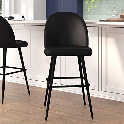 Flash Furniture Lyla Commercial Grade Modern Armless Barstools - Black LeatherSoft Upholstery - 30" Barstool - Contoured Backrest - Steel Frame & Footrest - Set of 2