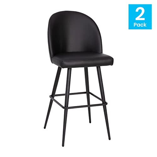 Flash Furniture Lyla Commercial Grade Modern Armless Barstools - Black LeatherSoft Upholstery - 30" Barstool - Contoured Backrest - Steel Frame & Footrest - Set of 2