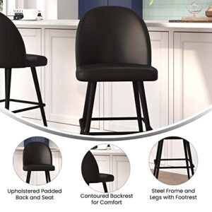 Flash Furniture Lyla Commercial Grade Modern Armless Barstools - Black LeatherSoft Upholstery - 30" Barstool - Contoured Backrest - Steel Frame & Footrest - Set of 2