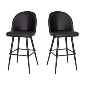 Flash Furniture Lyla Commercial Grade Modern Armless Barstools - Black LeatherSoft Upholstery - 30" Barstool - Contoured Backrest - Steel Frame & Footrest - Set of 2