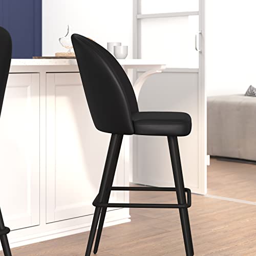 Flash Furniture Lyla Commercial Grade Modern Armless Barstools - Black LeatherSoft Upholstery - 30" Barstool - Contoured Backrest - Steel Frame & Footrest - Set of 2