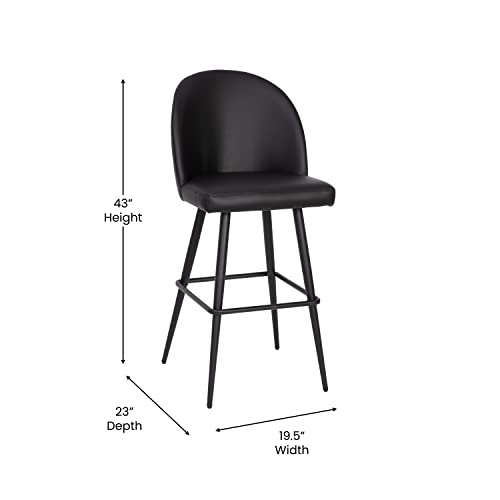 Flash Furniture Lyla Commercial Grade Modern Armless Barstools - Black LeatherSoft Upholstery - 30" Barstool - Contoured Backrest - Steel Frame & Footrest - Set of 2