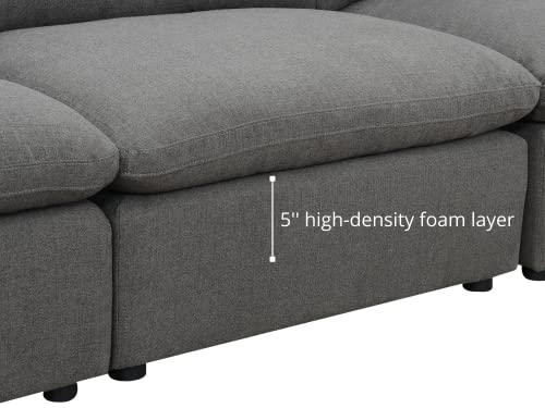 ASY Cloud Down Modular Sectional Sofa 121' L-Shaped Reversible Chaise Couch Feather - Low to Ground Modern Deep & Plush Seats (4-Piece (Corner Chair (2) + Armless (1) Ottoman (1), Natural), (CLD9)