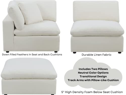 ASY Cloud Down Modular Sectional Sofa 121' L-Shaped Reversible Chaise Couch Feather - Low to Ground Modern Deep & Plush Seats (4-Piece (Corner Chair (2) + Armless (1) Ottoman (1), Natural), (CLD9)